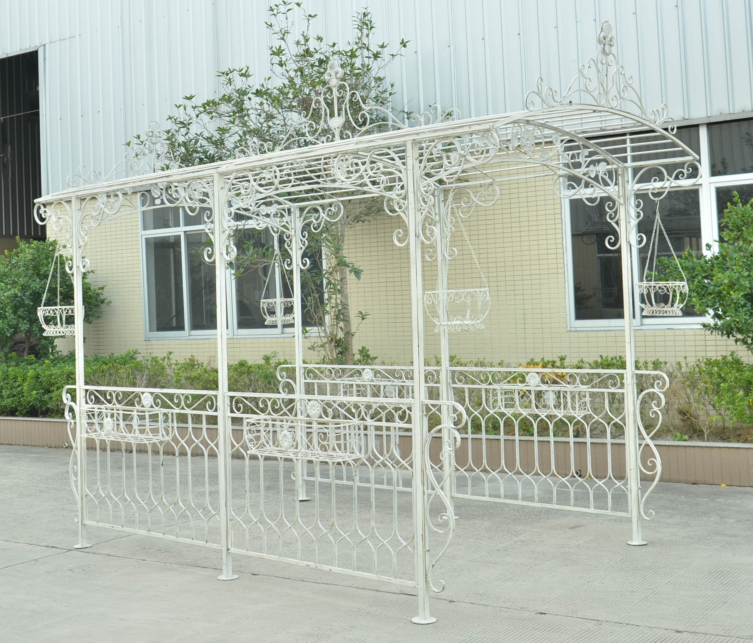 Zaer Ltd International 13.25ft. Long Iron Gazebo with Planters "Georgia 2019" | Wayfair